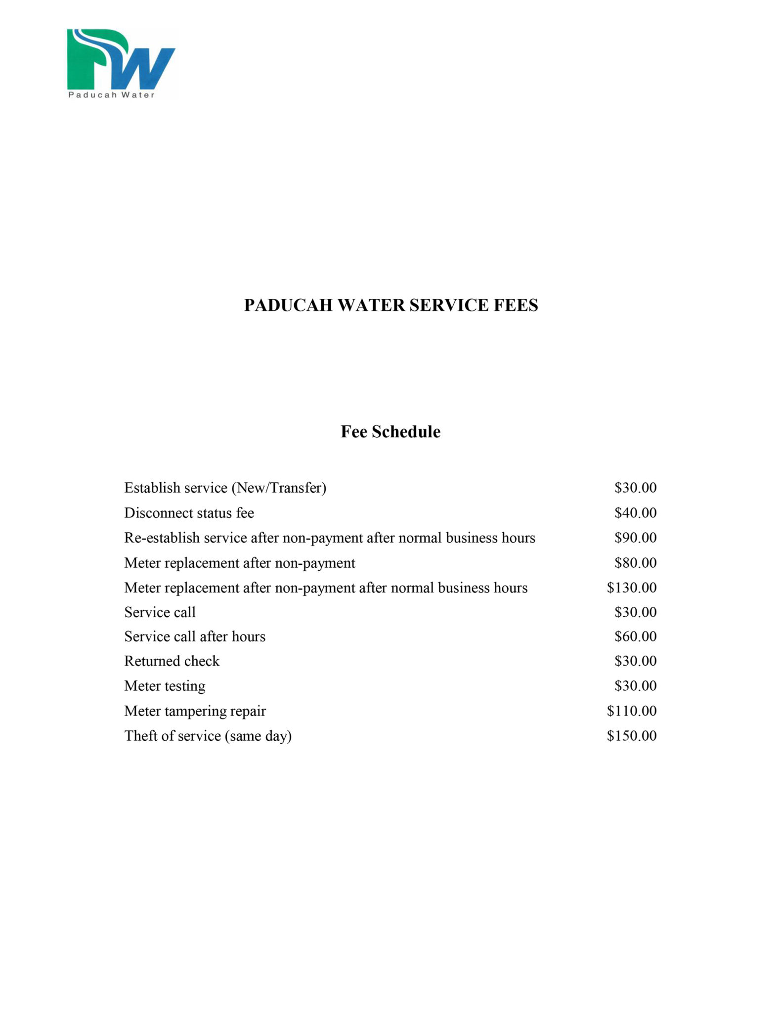 Rates and Fees – Simple – Paducah Water
